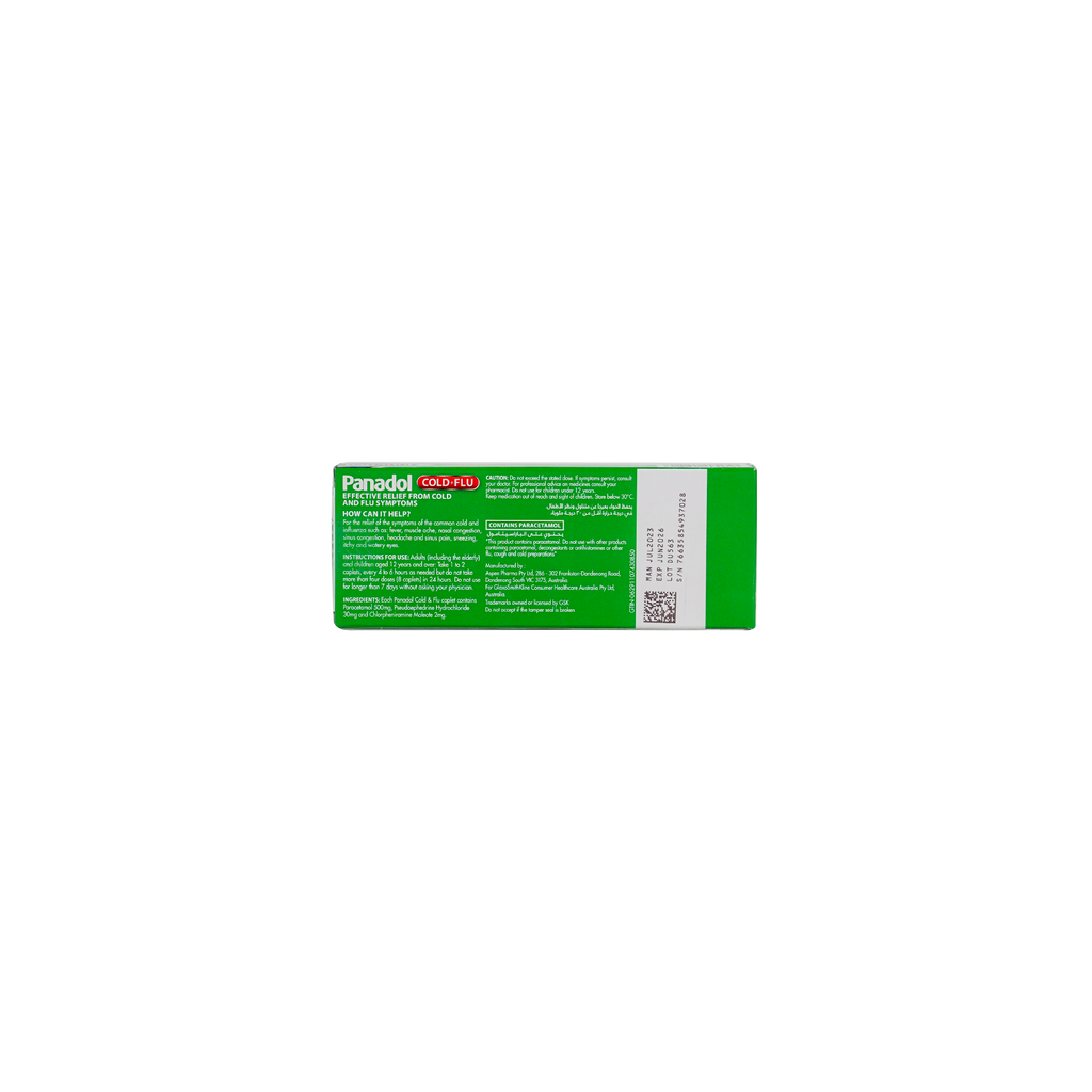 PANADOL COLD & FLU 24 CAP-GREEN – Pharmazone