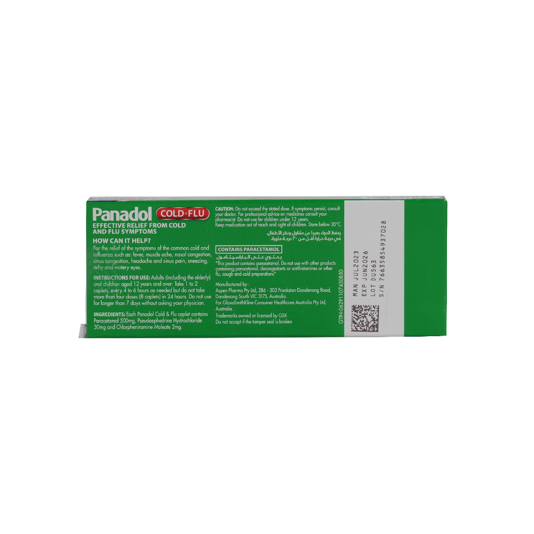 PANADOL COLD & FLU 24 CAP-GREEN – Pharmazone