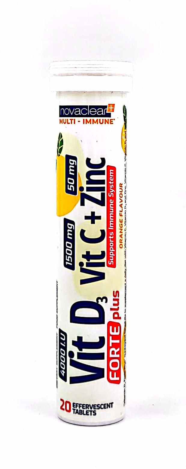 Novaclear Vit-D3 & Vit-C+Zinc Forte Plus 20 Tablets-Orange – Pharmazone