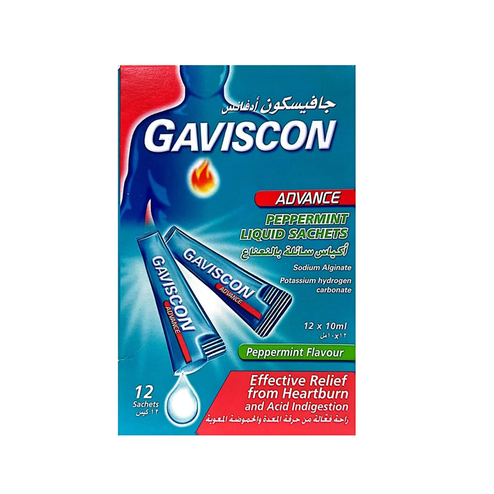 GAVISCON ADVANCE PEPPERMINT LIQUID 10 X 12 SACHETS – Pharmazone